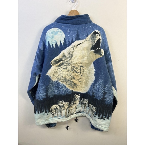 Cabin Fever | Jackets & Coats | Vintage Cabin Fever Blue Wolf Print ...